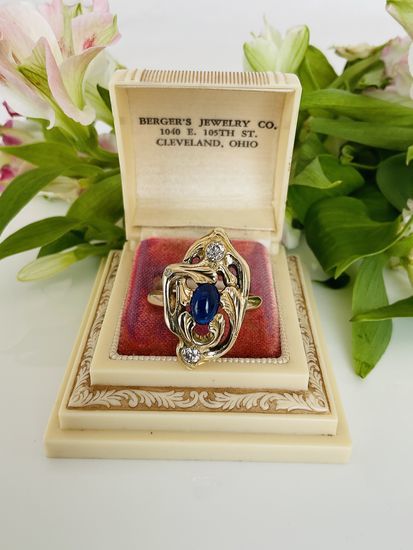 Art Nouveau 14ct & 9ct Gold Verneuil Sapphire & Old Cut Diamond Ring ...