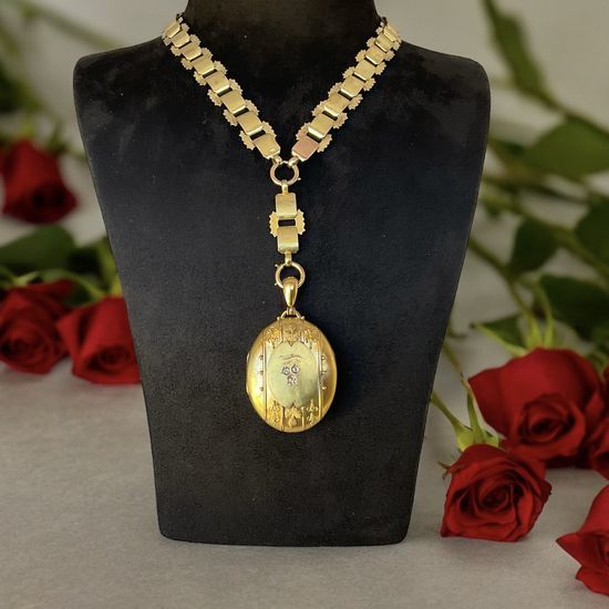 Victorian 15ct Gold Old Mine Cut Diamond Locket & Book Chain Necklace ...